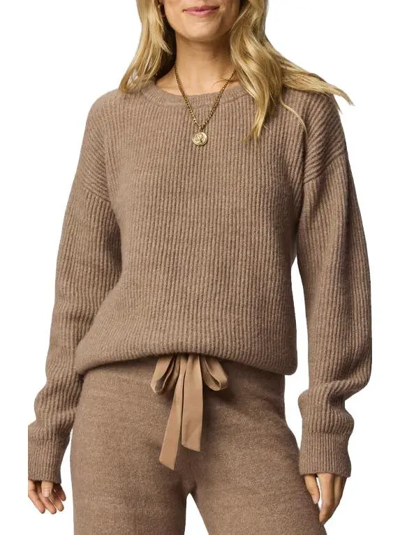 Splendid Stassi Satin Tie Back Sweater - Macchiato Brown Heather