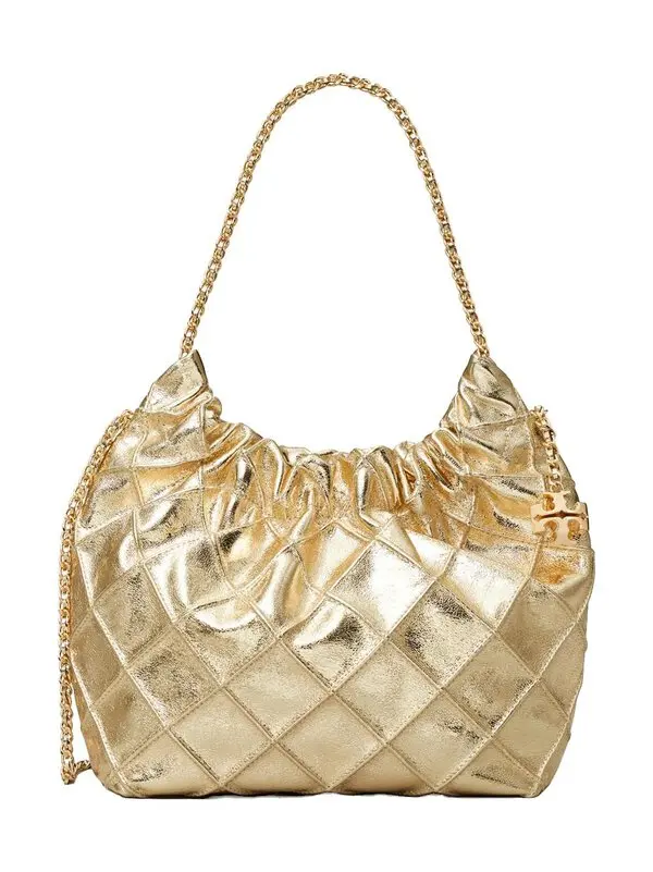 Tory Burch Mini Fleming Metallic Leather Hobo Bag - Gold