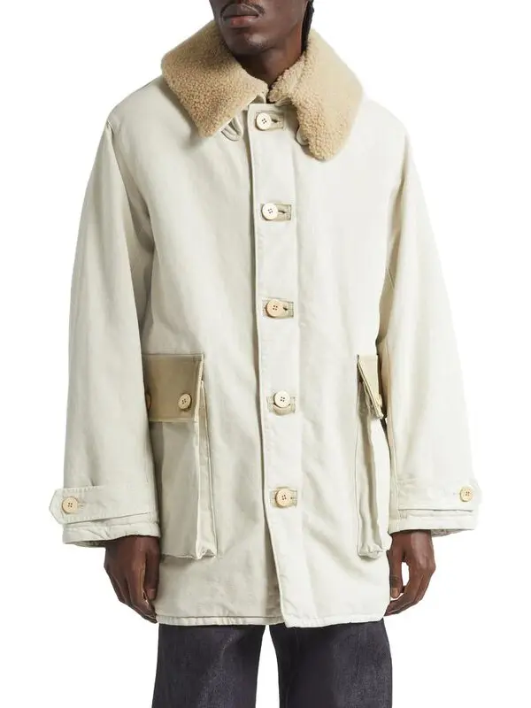Visvim Winfield Field Coat With Genuine Shearling Collar - Off White