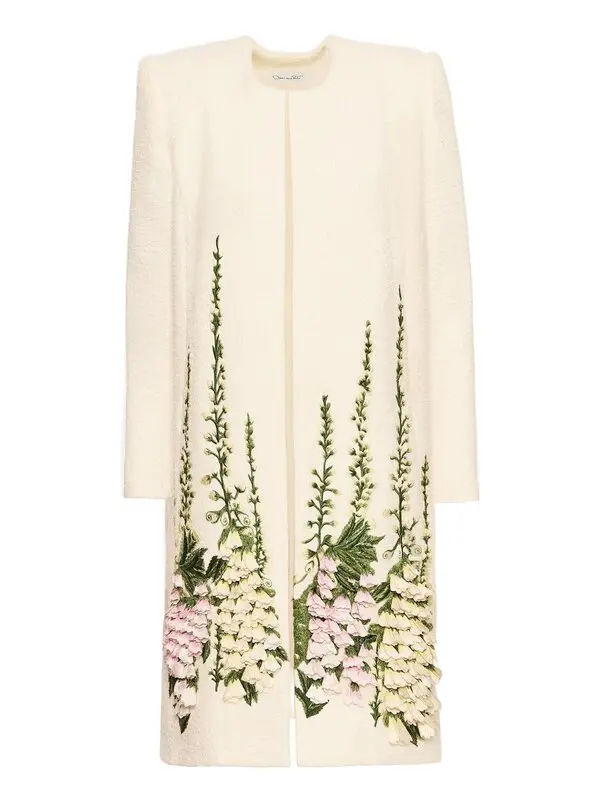 Oscar De La Renta Foxglove Embroidered Tweed Jacket - White