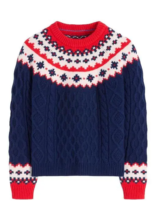 Boden Eleanor Fair Isle Crewneck Sweater - Navy Cable