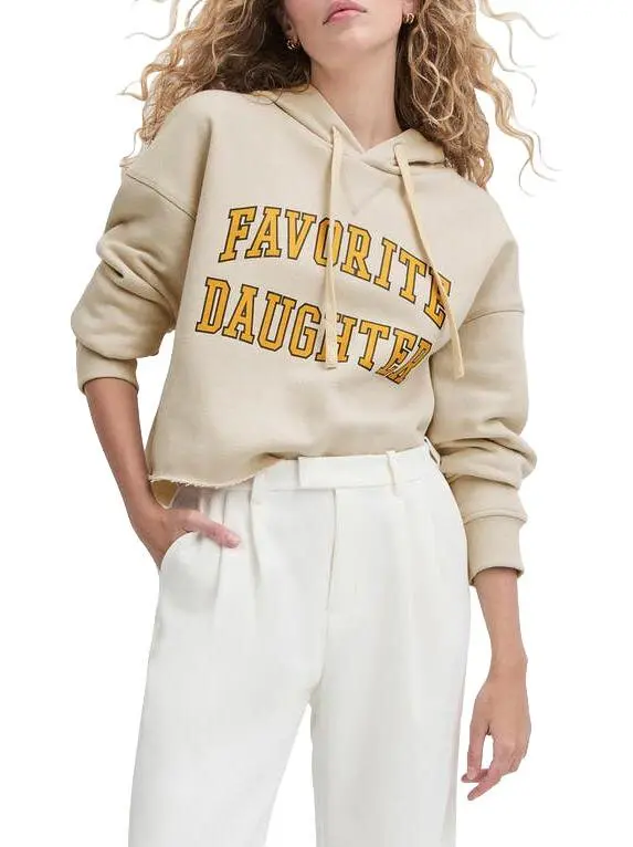 FAVORITE DAUGHTER The Cropped Collegiate Cotton Blend Hoodie - Stone/dijon