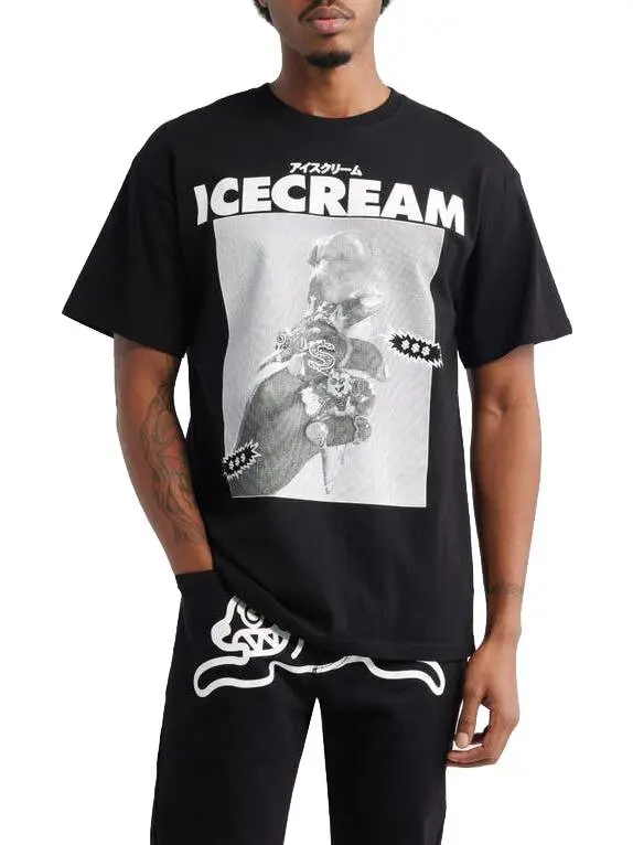 ICECREAM Sip Cotton Graphic T-shirt - Black