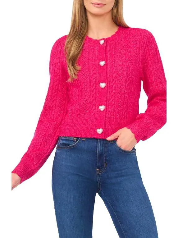 CECE DUPRAZ Heart Button Pointelle Cardigan - Electric Pink