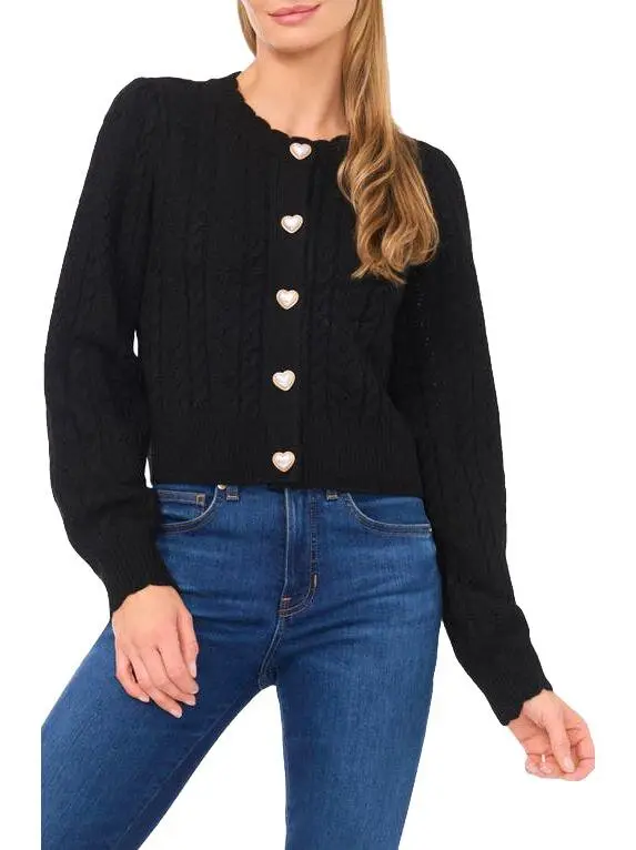 CECE DUPRAZ Heart Button Pointelle Cardigan - Rich Black