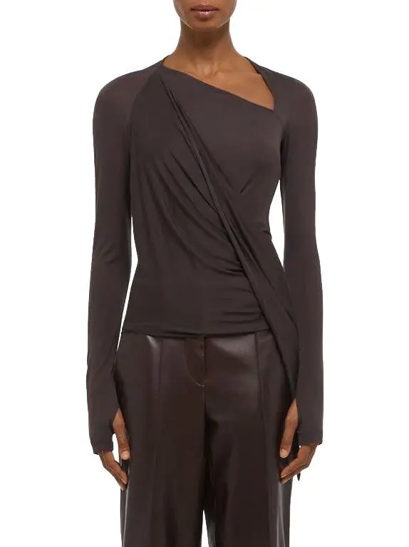 Helmut Lang Asymmetric Faux Wrap Long Sleeve Shirt - Dark Roast