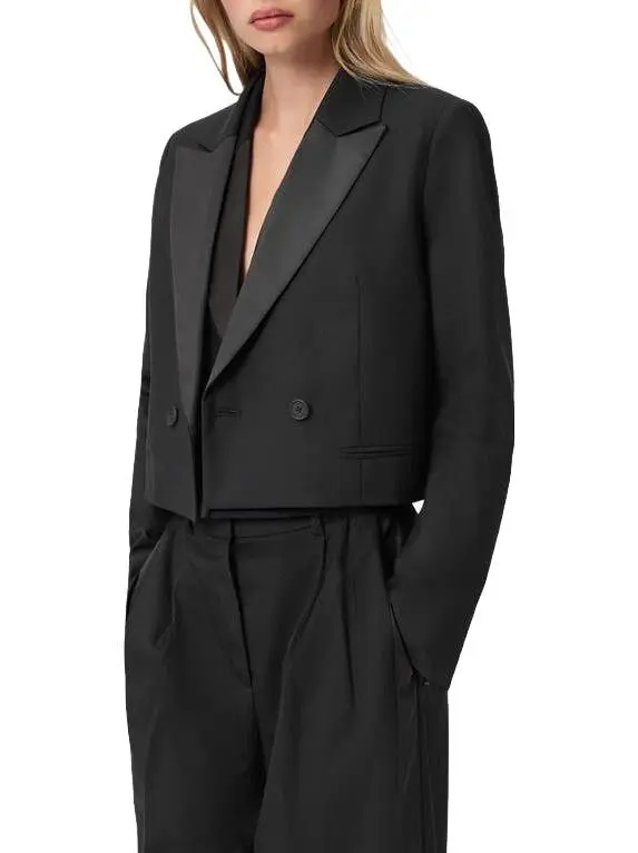 ALLSAINTS Noa Wool Blend Crop Tuxedo Blazer - Black