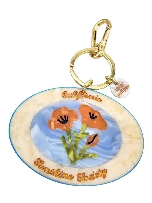 SOLAR ECLIPSE Hand-painted California Sunshine Society Key Chain Bag Charm - Beige