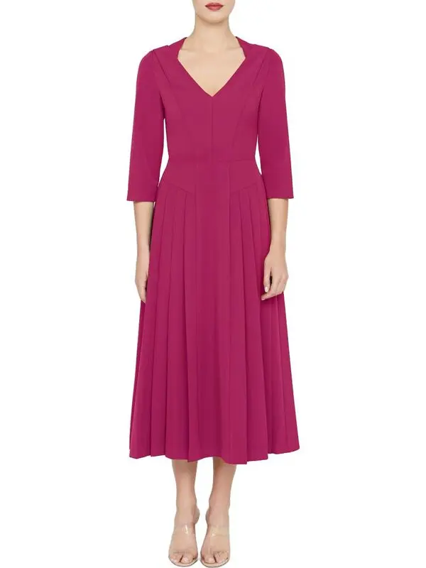 KAY UNGER Enola Stretch Crepe Midi Cocktail Dress - Sangria