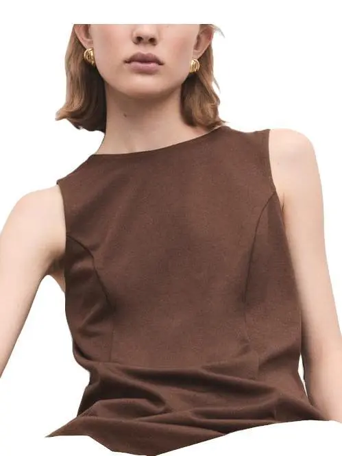 Mango Sleeveless Top - Medium Brown