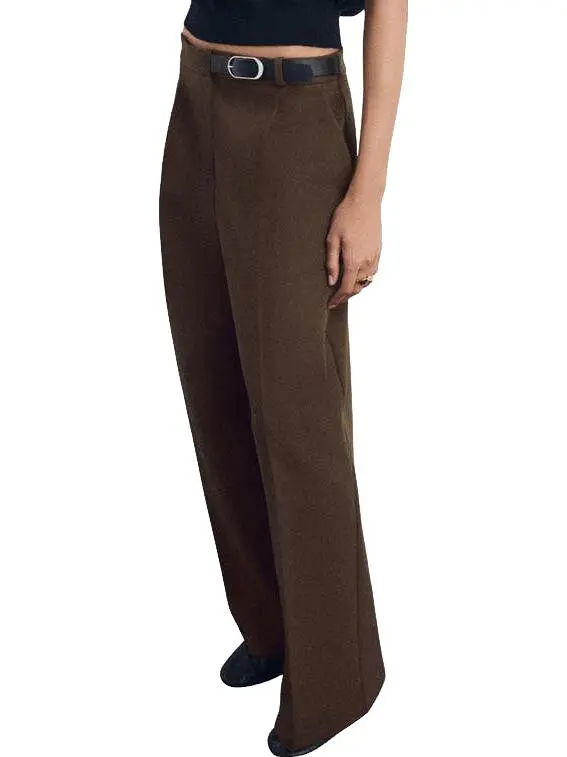 Mango Belted Wide Leg Trousers - Brown