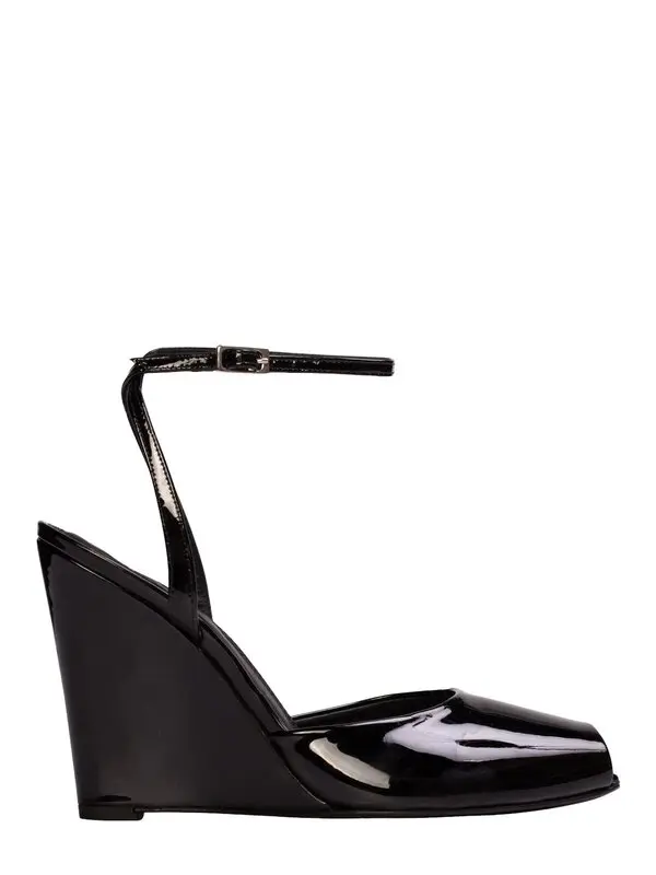 BLACK SUEDE STUDIO Idetta 100 Wedge Sandal - Black Patent Leather