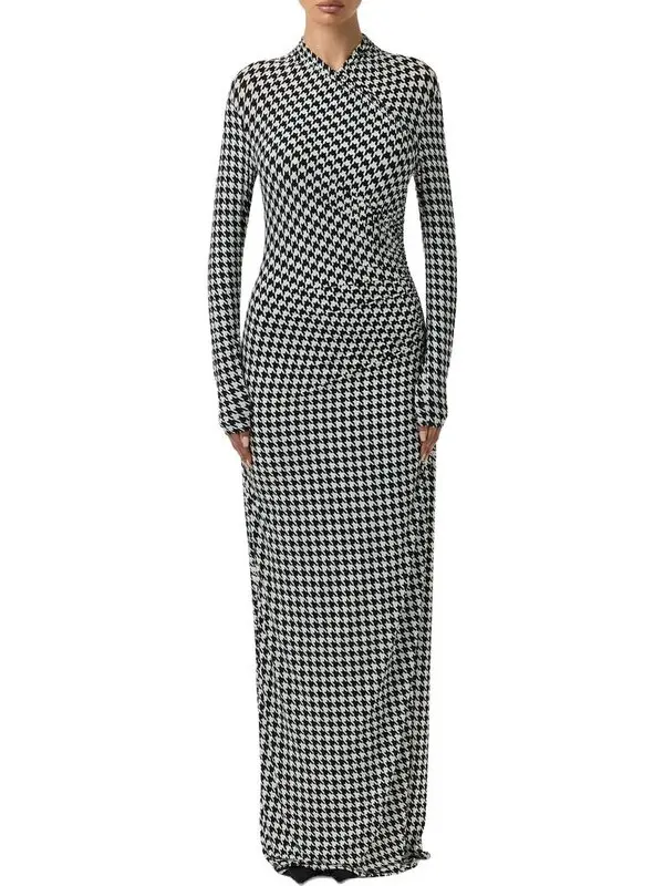 Naked Wardrobe Houndstooth Overlap Neck Maxi Dress - Houndstooth Black/white