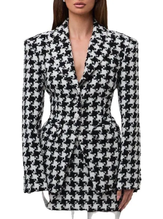 Naked Wardrobe Houndstooth Check Tweed Blazer - Houndstooth Black/white