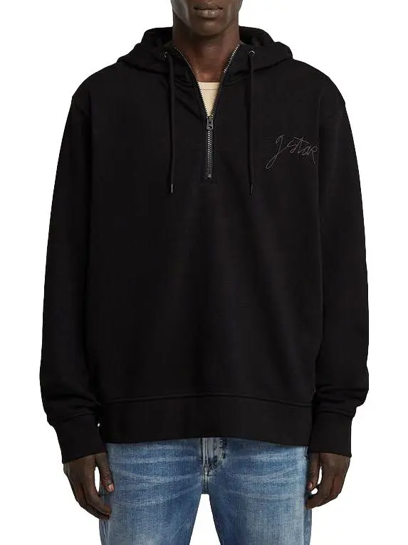 G-star Raw Script Logo Quarter Zip Hoodie - Dark Black