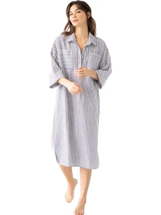 SALUA Oversized Button-down Shirt - Navy Stripes