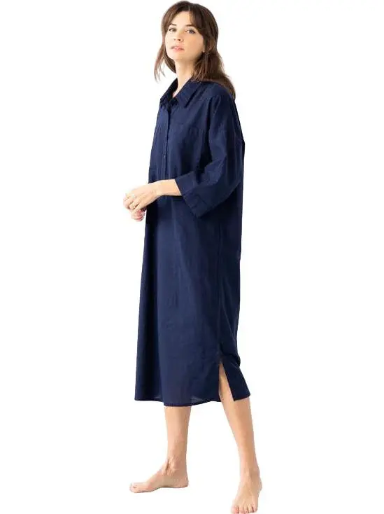 SALUA Oversized Button-down Shirt - Navy