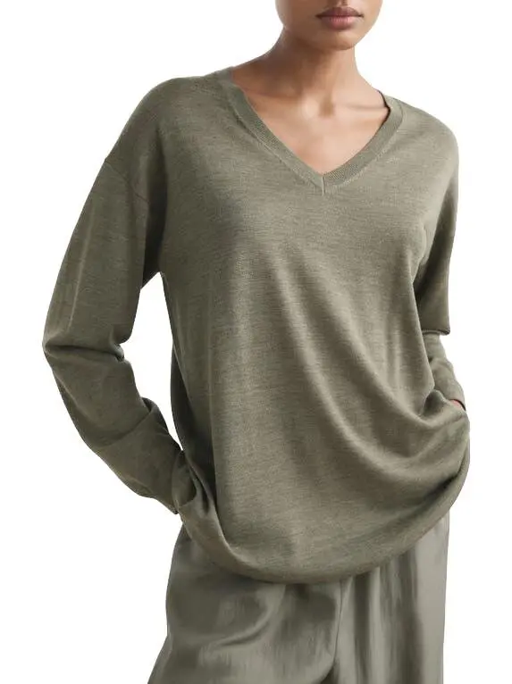 Mango V-neck Wool Pajama Sweater - Green