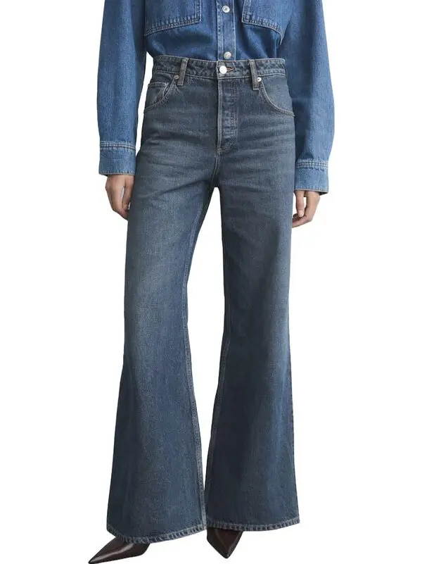 Mango Mid-rise Wide Leg Jeans - Dark Blue