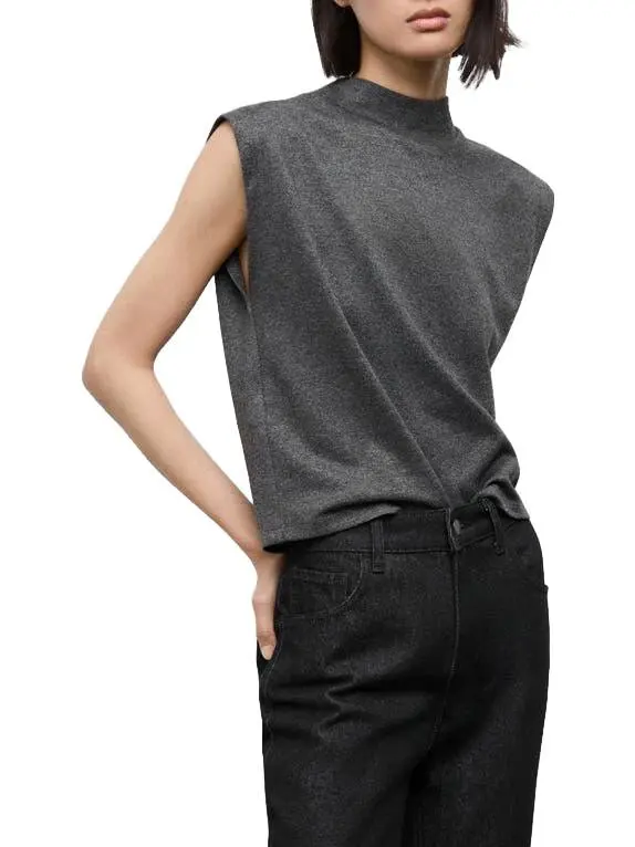 Mango Extended Shoulder Mock Neck Top - Grey