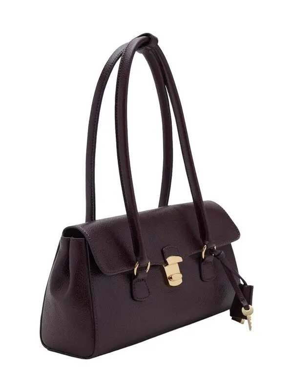 Mango Faux Leather Shoulder Bag - Burgundy