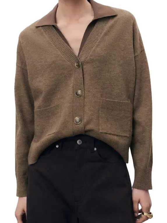 Mango V-neck Cardigan - Medium Brown