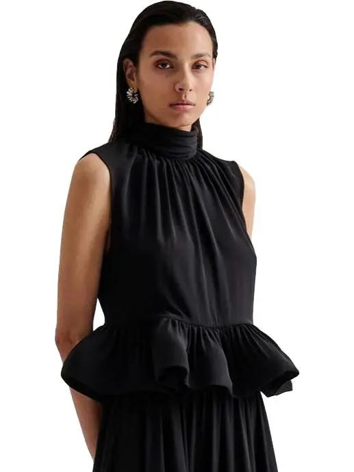MALINA Lune Halterneck Frilled Hem Blouse - Black
