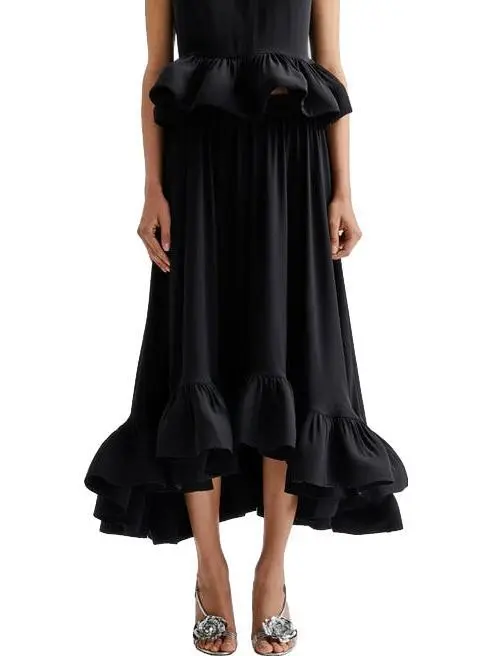 MALINA Adriana Frilled Hem Midi Skirt - Black