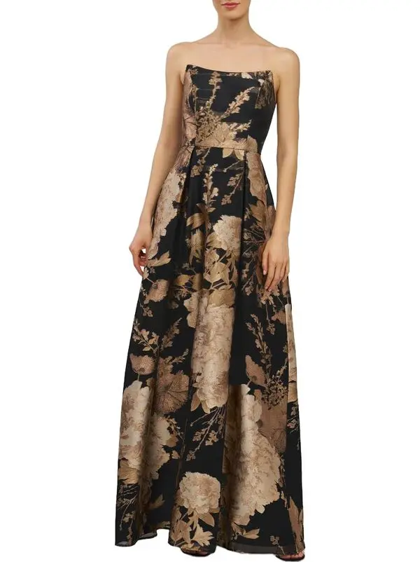 KAY UNGER Willow Metallic Strapless Gown - Black/gold
