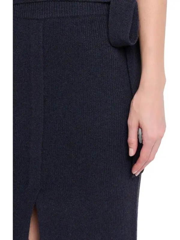 Emporio Armani Long Wool Belted Midi Skirt - Solid Medi
