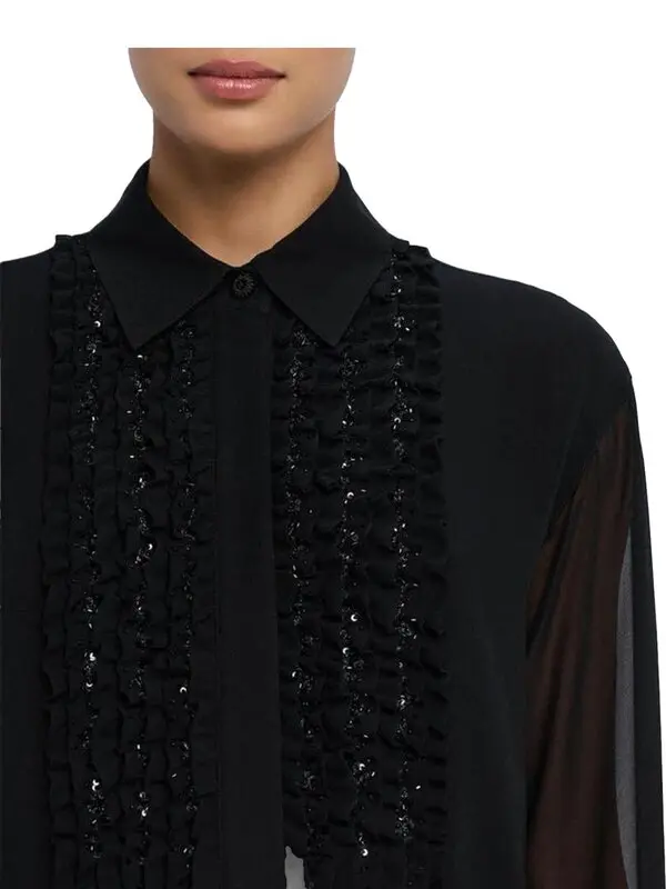 Lafayette 148 New York Sequin Ruffle Silk Georgette Blouse - Black