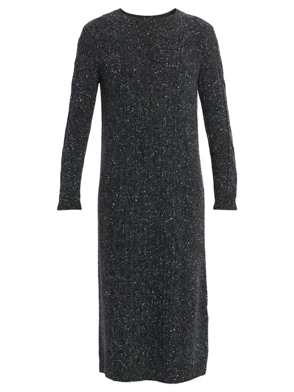 Lafayette 148 New York Cable-knit Cashmere Donegal Midi Sweater Dress - Graphite M
