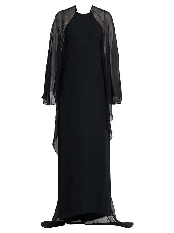 Alberta Ferretti Long-sleeve Cape Maxi Dress - Black