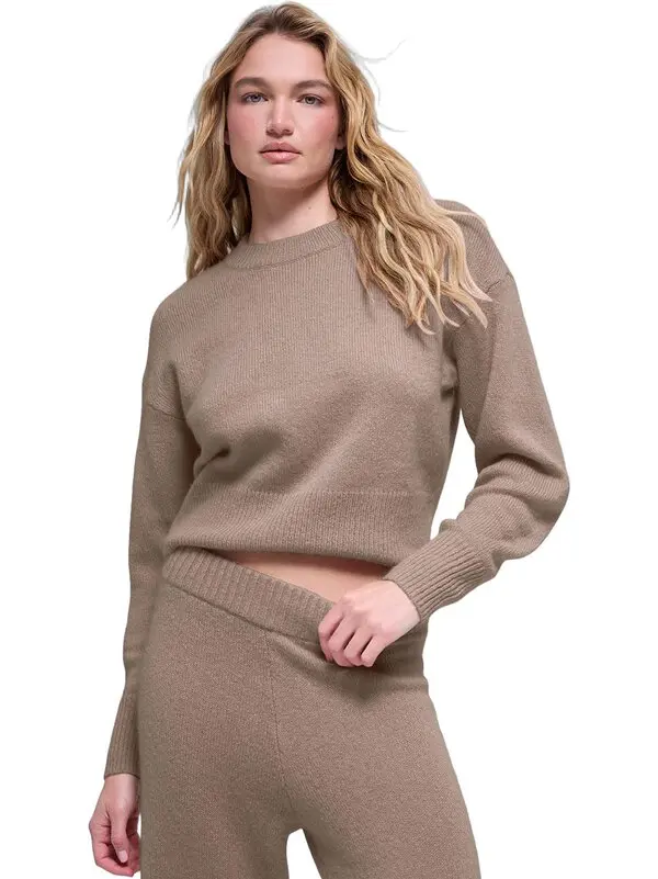 Alo Yoga Wool Cashmere Cropped Crewneck Sweater - Chai Latte