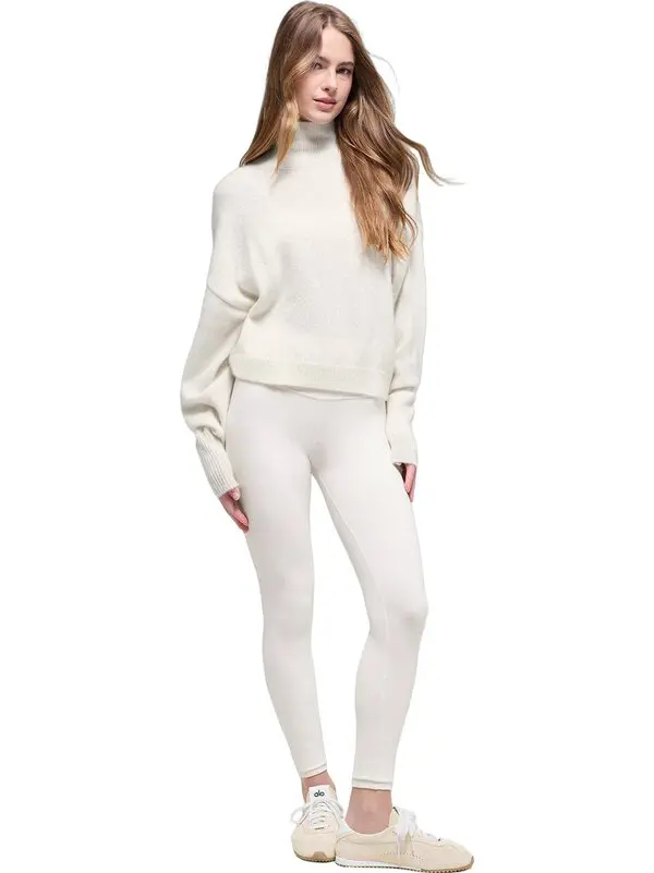 Alo Yoga Wool Cashmere Cropped Turtleneck Sweater Top - Ivory