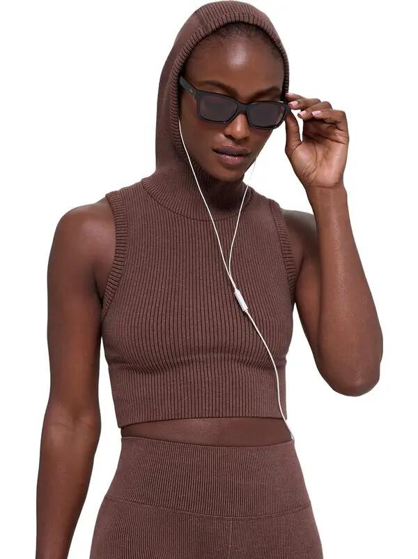 Alo Yoga Seamless Two Tone Rib Hooded Vest - Brownstone Heather