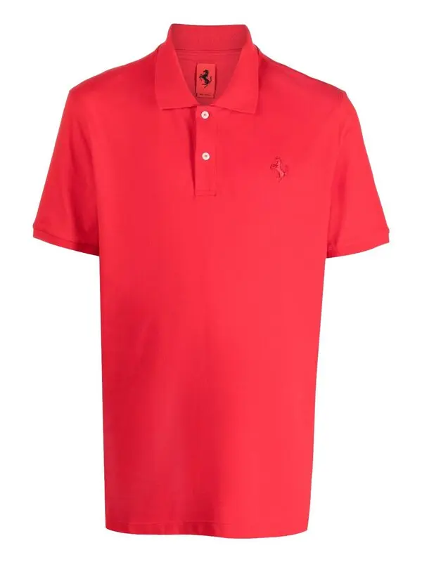 FERRARI Short Sleeve Polo In Piquet Texture - Red