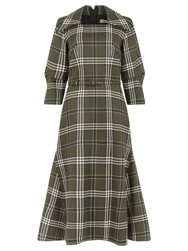 EMILIA WICKSTEAD Arete Shetland Tartan Dress - Green