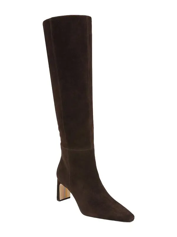 Sam Edelman Sylvia Wide Calf Pointed Toe High Heel Boots - Chocolate Brown Suede