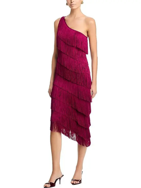 Norma Kamali Asymmetric Fringe Dress - Port/plum