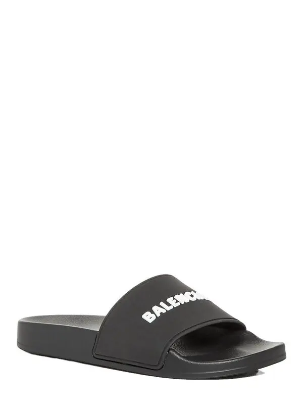 Balenciaga Logo Slide Sandals - Black/white