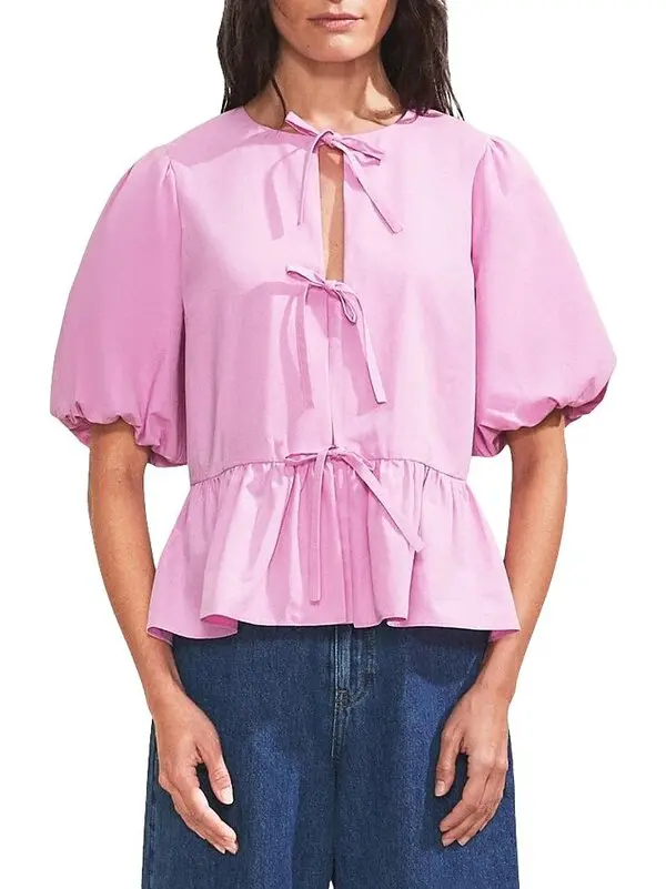 RO & ZO Cotton Tie-detailed Top - Medium Pink