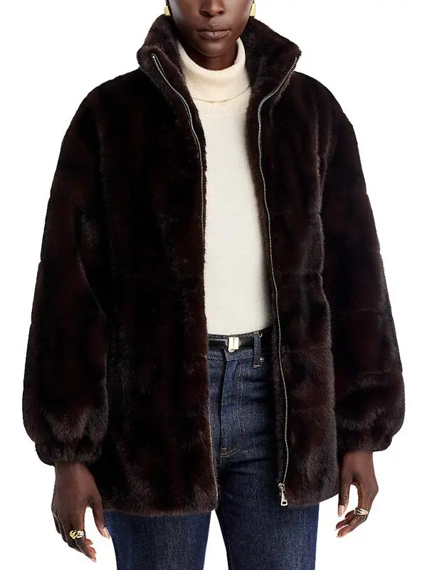 Elie Tahari The Eliana Faux Fur Coat - Brown Mink