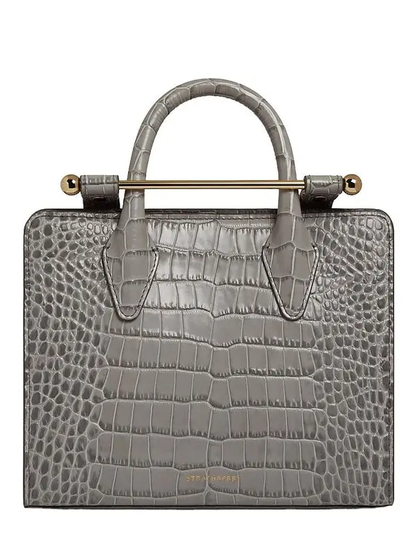 Strathberry Croc Embossed Mini Tote - Stone