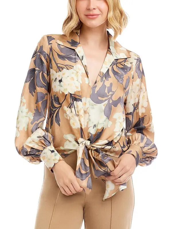 Karen Kane Satin Tie Front Top - Print