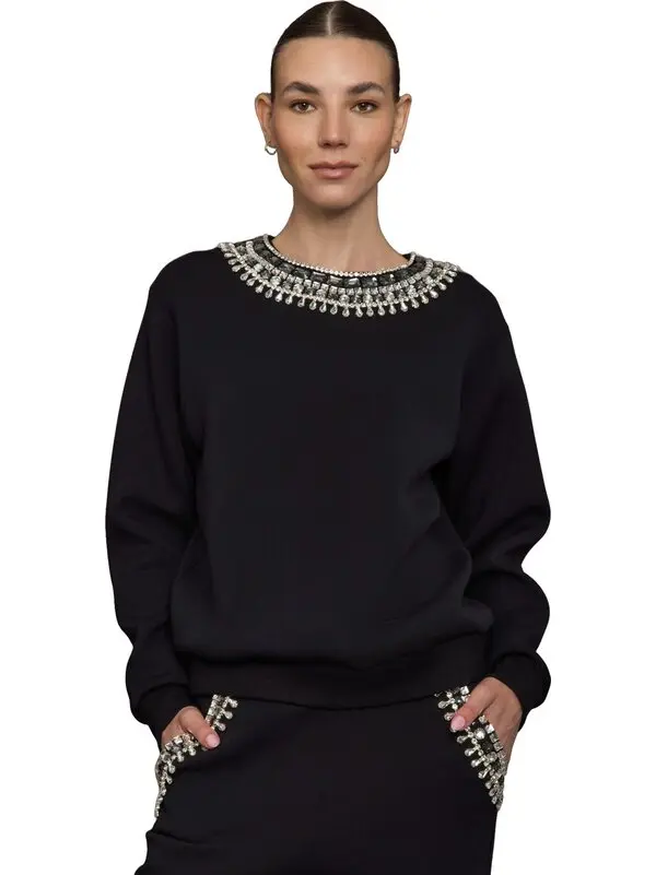 Carbon38 Jewel Embellished Scuba Sweatshirt - Black