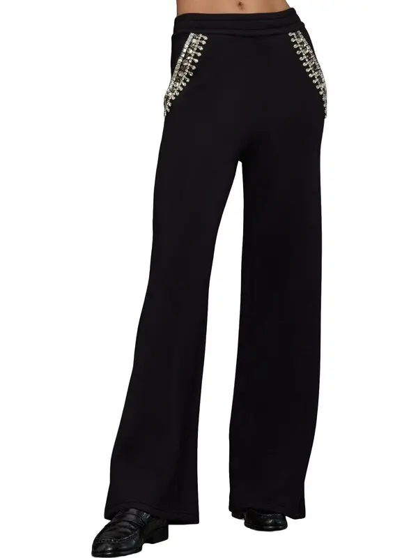 Carbon38 Jewel Embellished Wide-leg Scuba Pants - Black