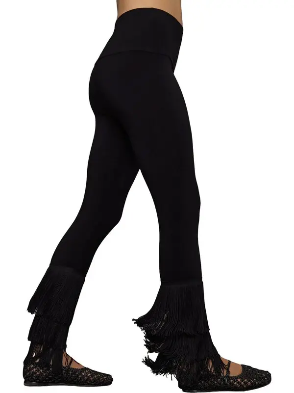 Norma Kamali Fringe Hem Cropped Legging - Black