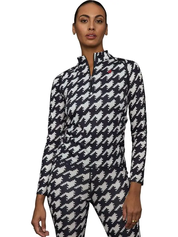 Perfect Moment 1/4 Zip Base Layer Top - B&w Houndstooth