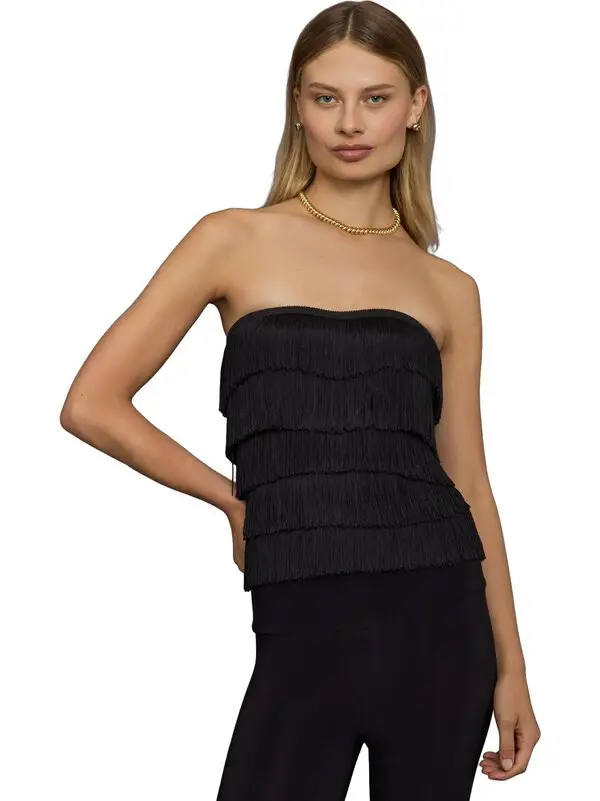 Norma Kamali Strapless Fringe Top - Black